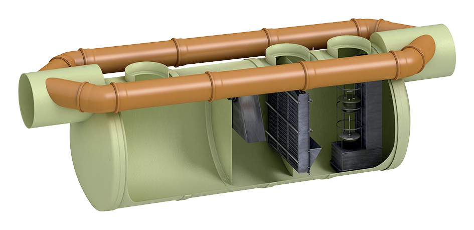 Light liquid separator with bypass G-H (GRP horizontal version)